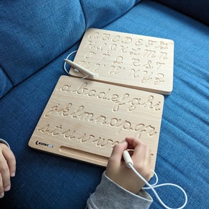 Montessori Cursive Alphabet Tracing Board | Reversible Natural Wood ABC ...