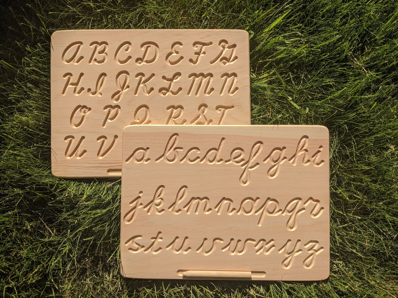 Montessori Cursive Alphabet Tracing Board Reversible Natural - Etsy