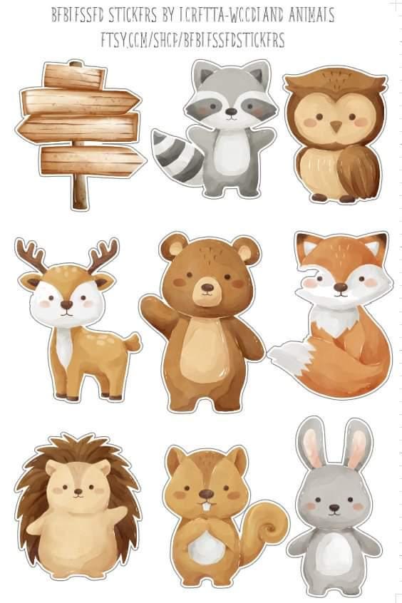 Woodland Animal Stickers: Forest Critters, Scrapbooking Stickers - Etsy