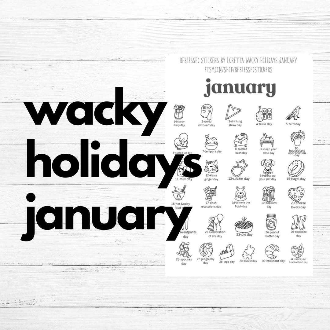 Wacky Holidays January Holiday Planner Stickers Holiday Script Sticker ...