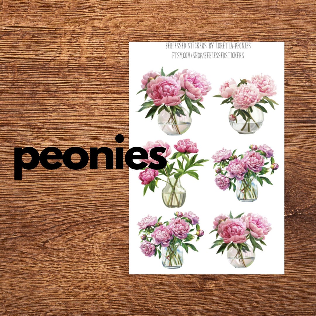 Peonies Stickers Planner Peonies Colorful Floral Stickers Pink Flower ...