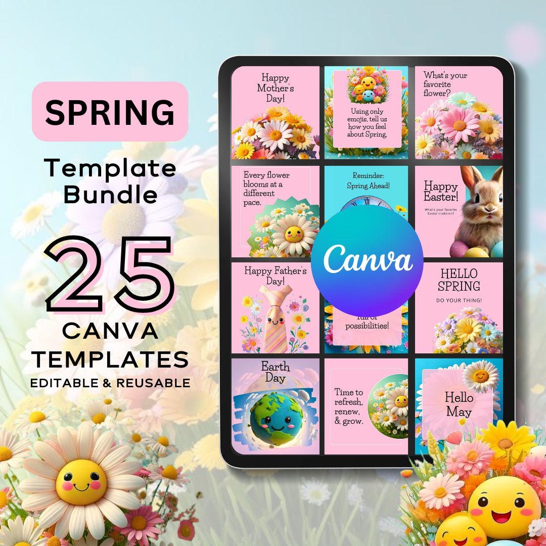Spring Social Media Canva Templates: 25 Editable Designs (instant ...
