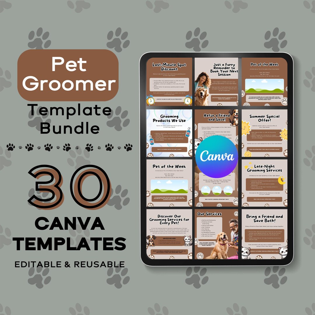 30 Pet Groomer Canva Templates | Social Media Graphics | Perfect for ...