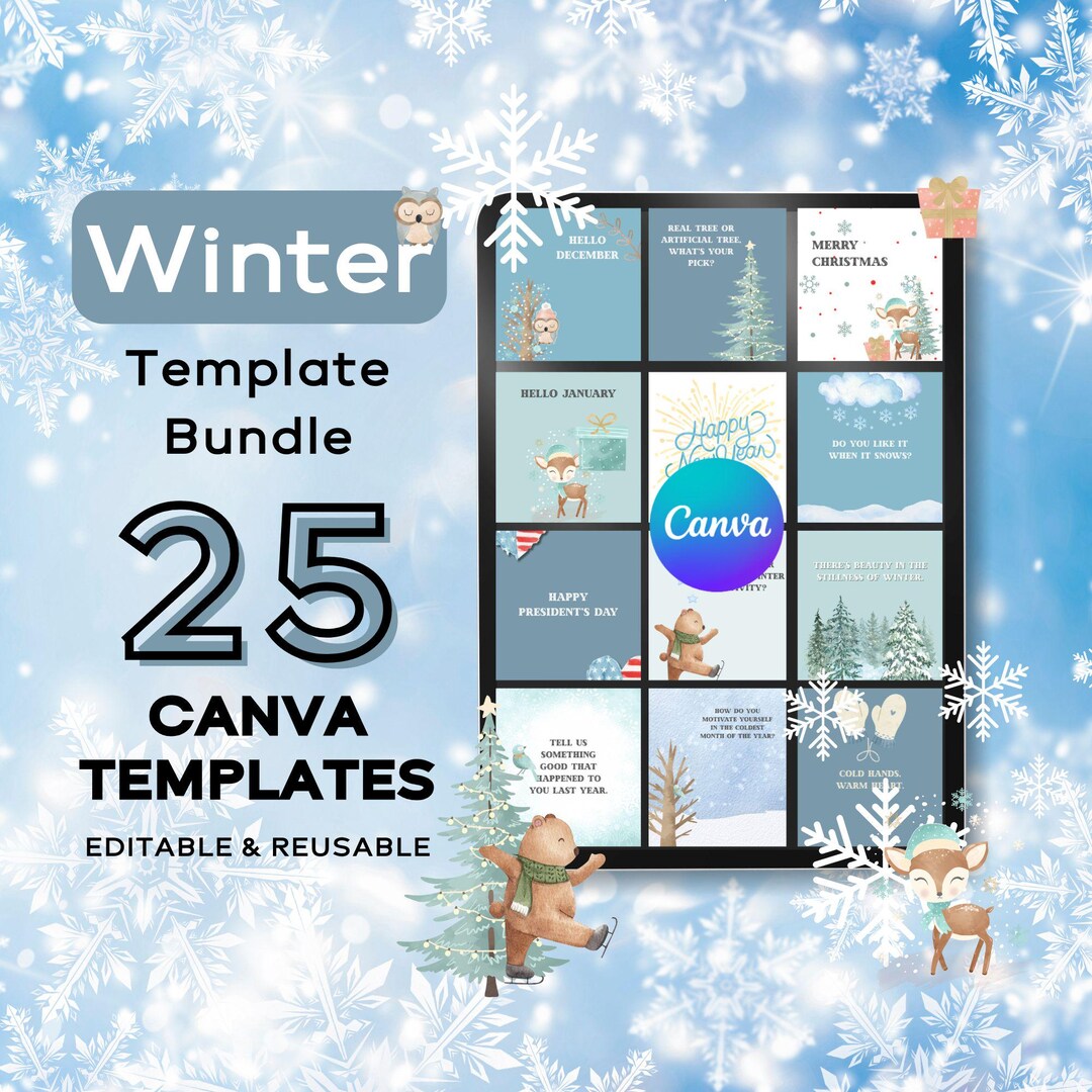 Winter Social Media Templates: Canva Editable Bundle (instant Download ...