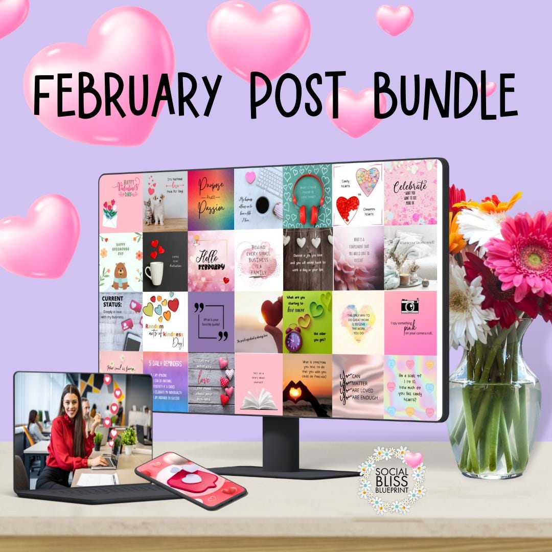 February Social Media Graphics Bundle: Valentine's Day Posts - Etsy