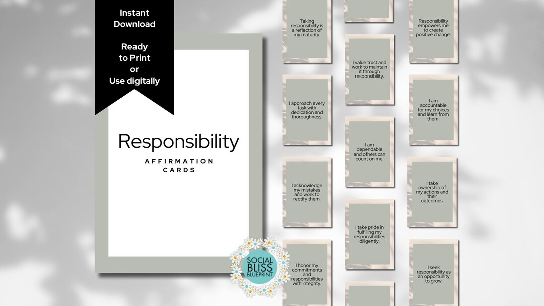 25 Responsibility Affirmation Cards Digital and Printable - Etsy