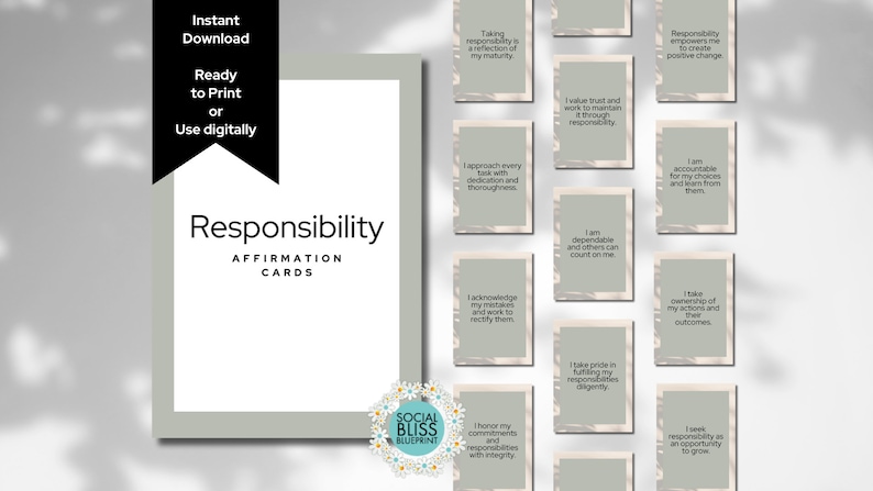 Responsibility Affirmation Cards: Positive Mindset, Self-care (instant ...