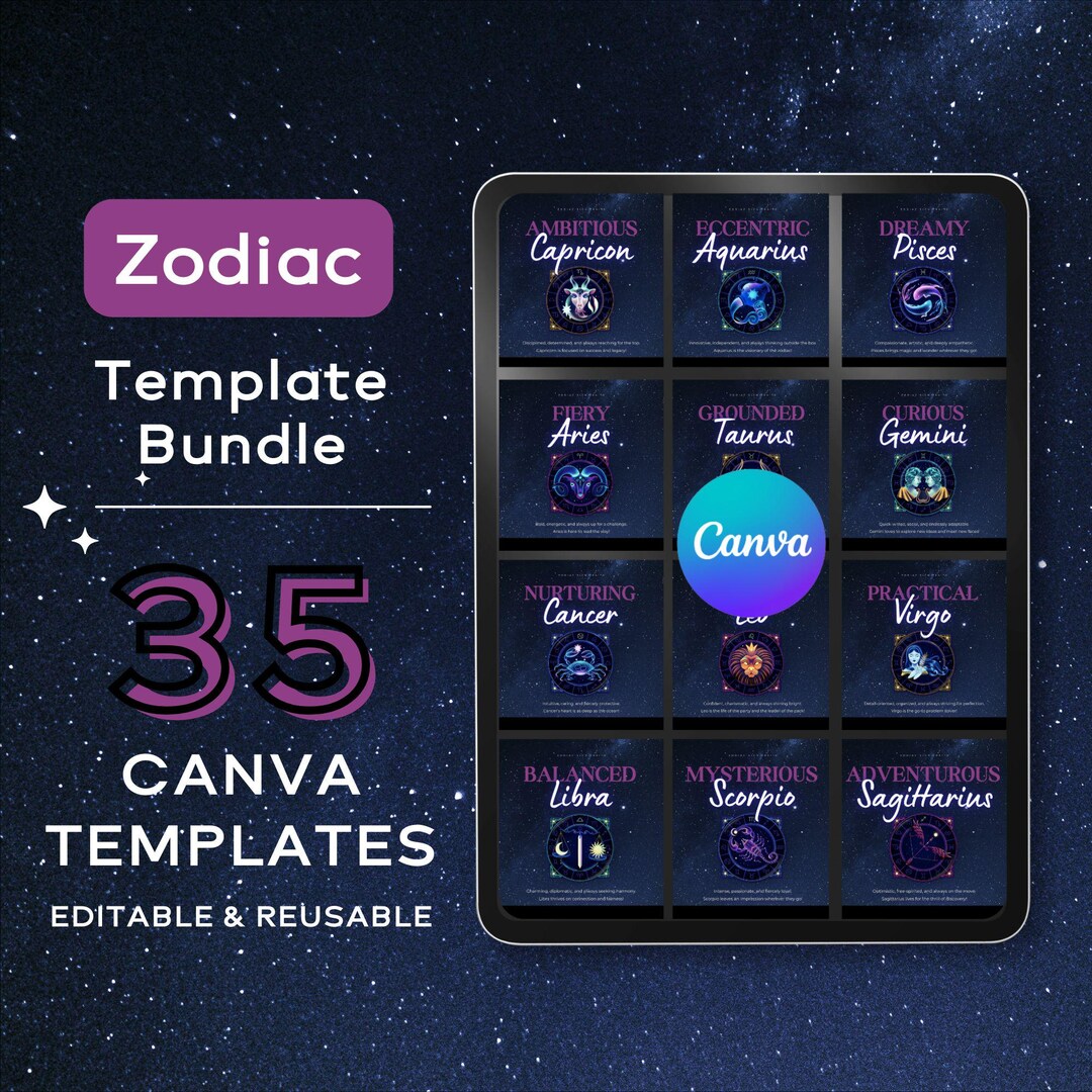 Zodiac Canva Templates: Astrology Social Media Posts (editable in Canva ...