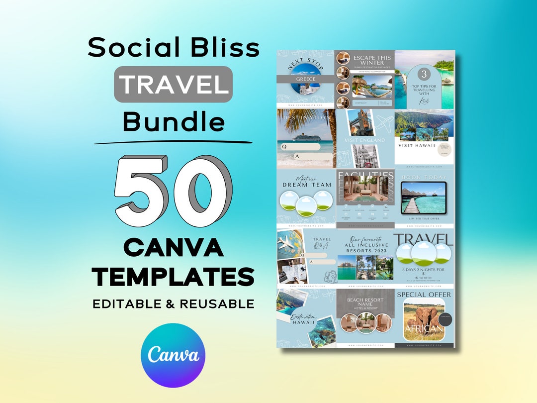50 TRAVEL Canva Templates, Travel Agent, Airline, Vacation, Destination ...