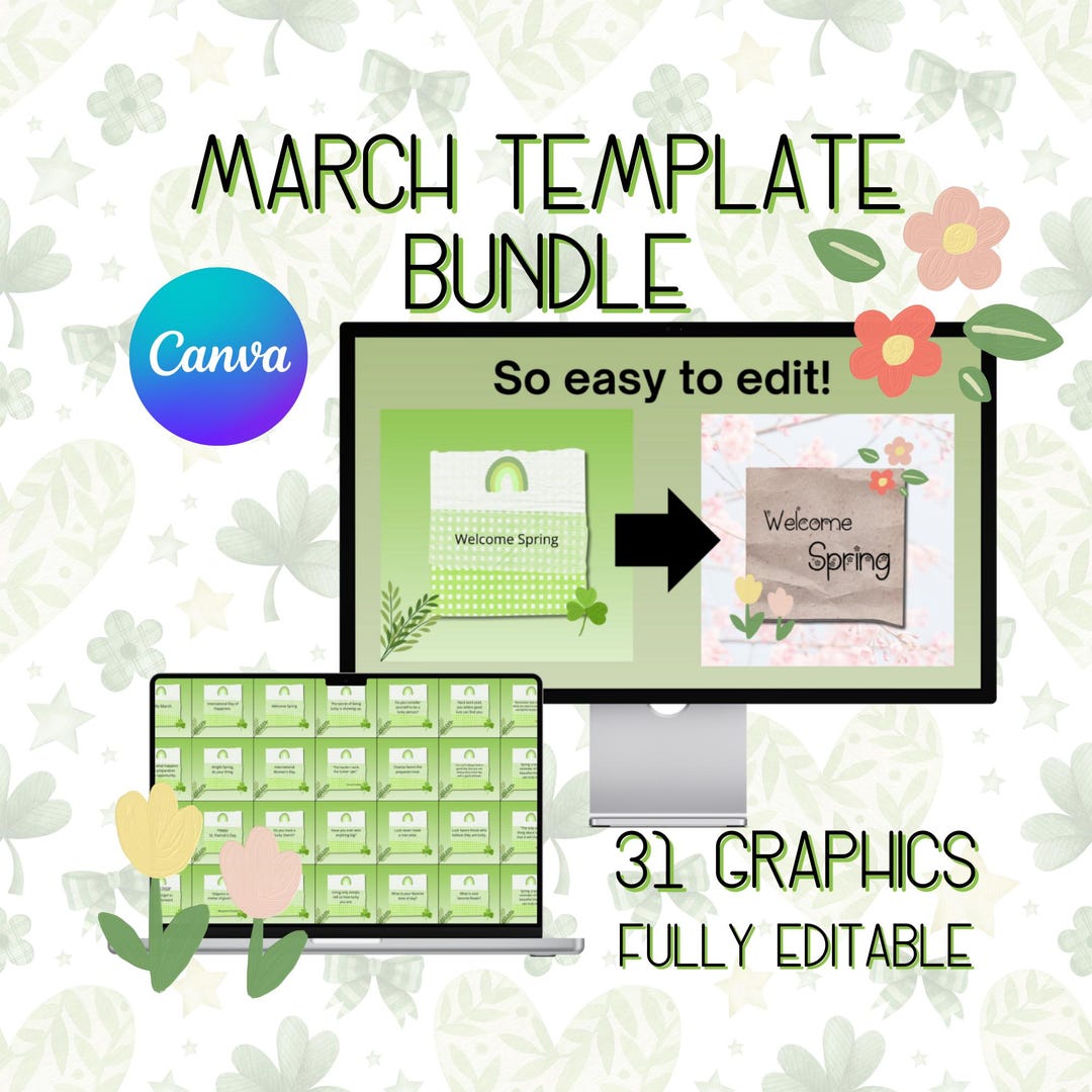March Template Bundle | Canva Templates | Social Media Graphics, Spring ...