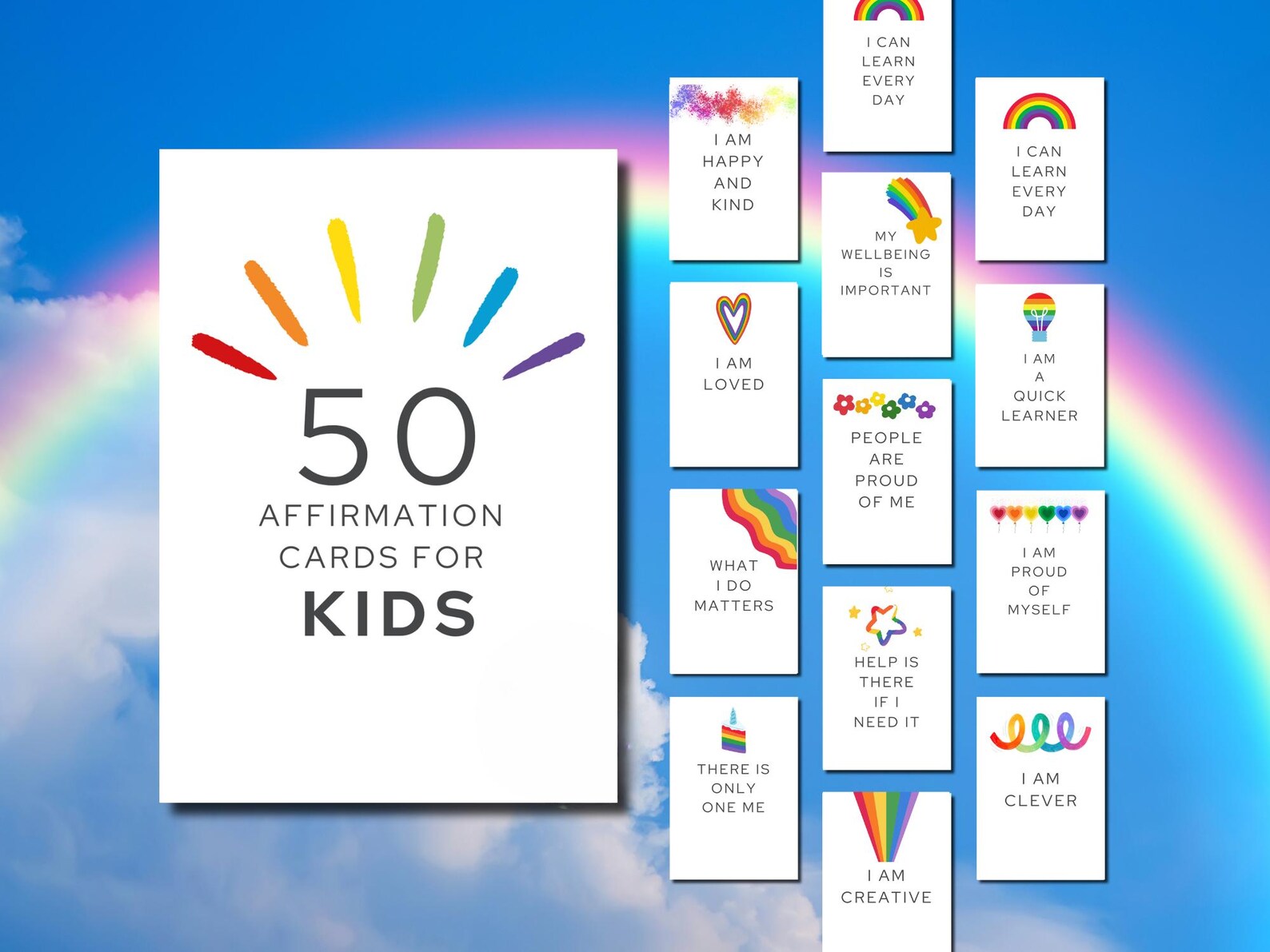 Affirmation Cards for Kids: Rainbow Theme, Positive Mindset - Etsy