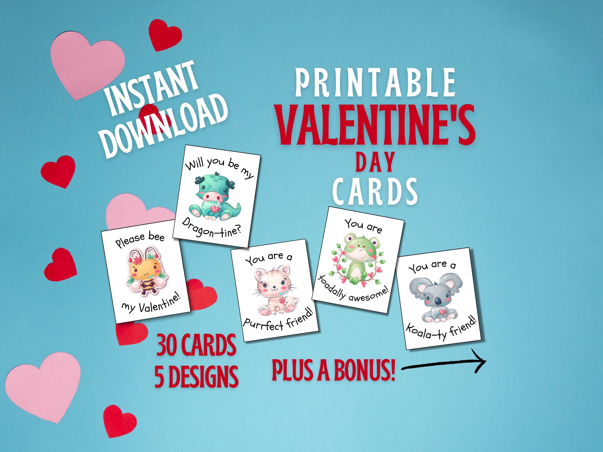 Kids Valentines Day Cards, Printable Animal Valentine's Cards, Kids ...