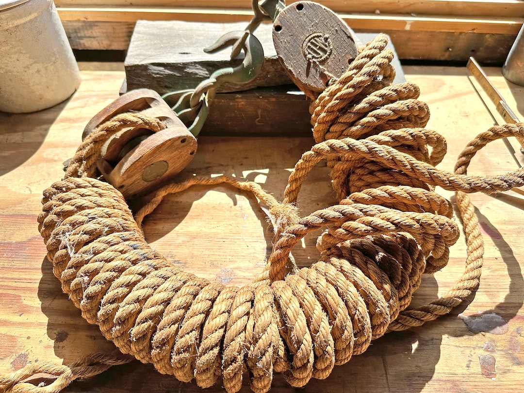 Rare Vintage UW (upton Wilton) Wood Block & Tackle Double Pulley Double ...