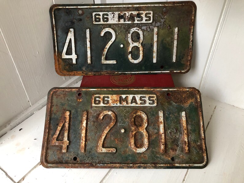 1966 Mass License Plates Matched Set 2 Vintage Green Rusty ...