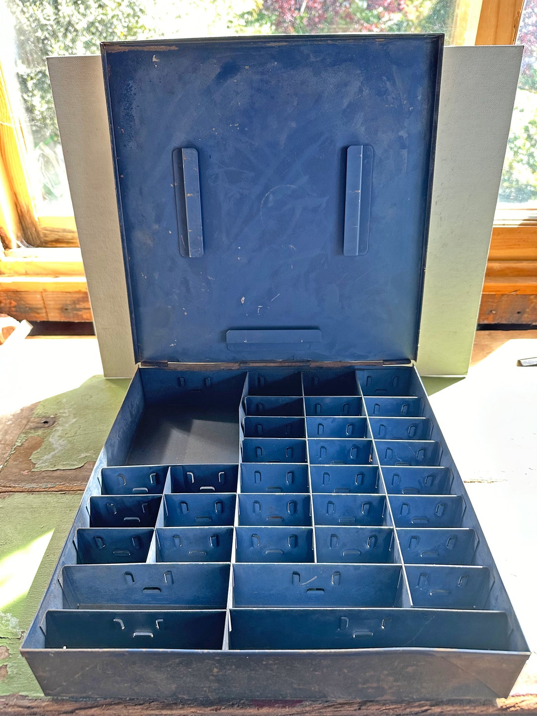 Vintage Industrial Rustic Large Flat Metal Auto Mechanics Shop Box With ...