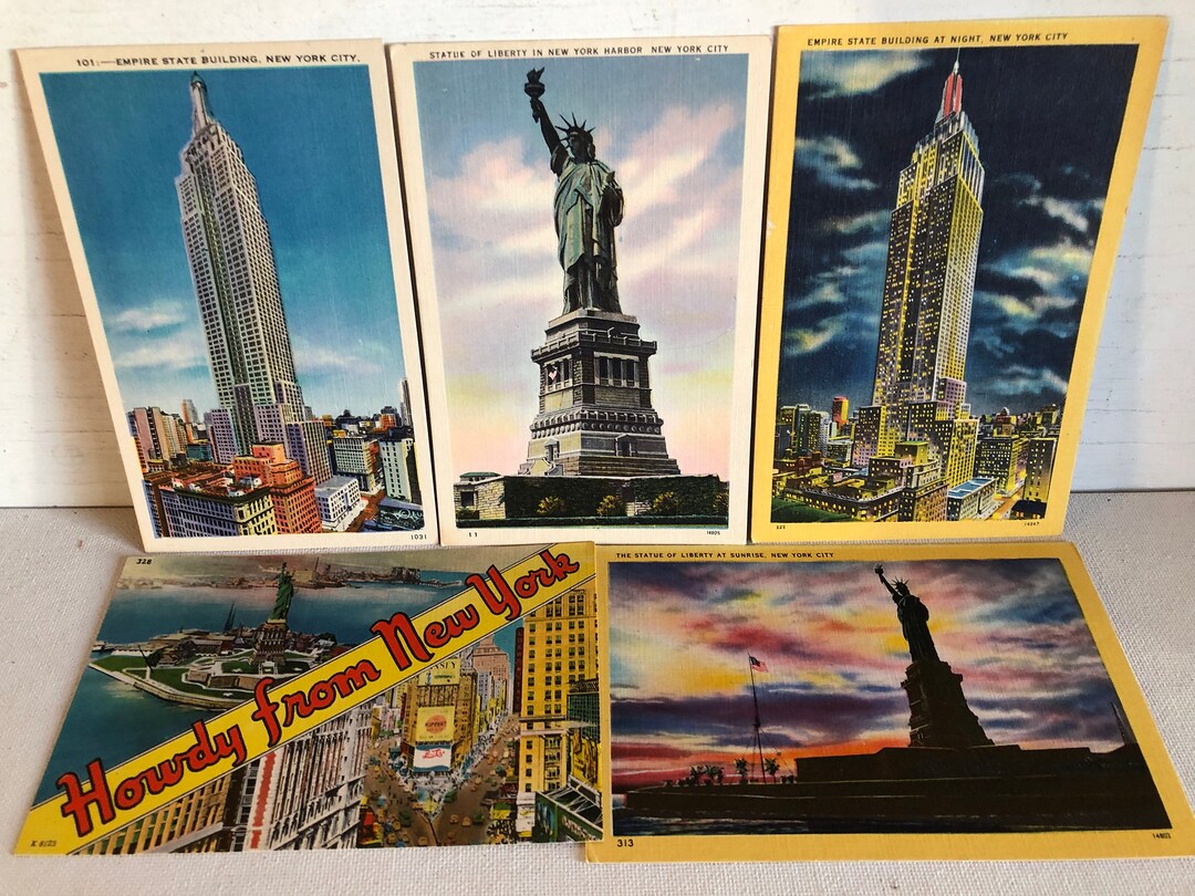 Vintage Statue of Liberty & Empire State Bldg NYC Linen Color - Etsy