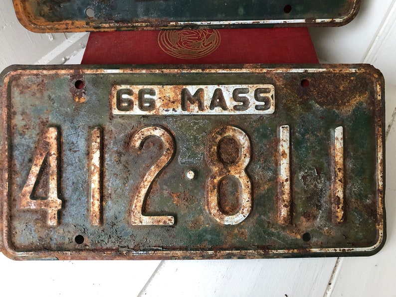 1966 Mass License Plates Matched Set 2 Vintage Green Rusty ...
