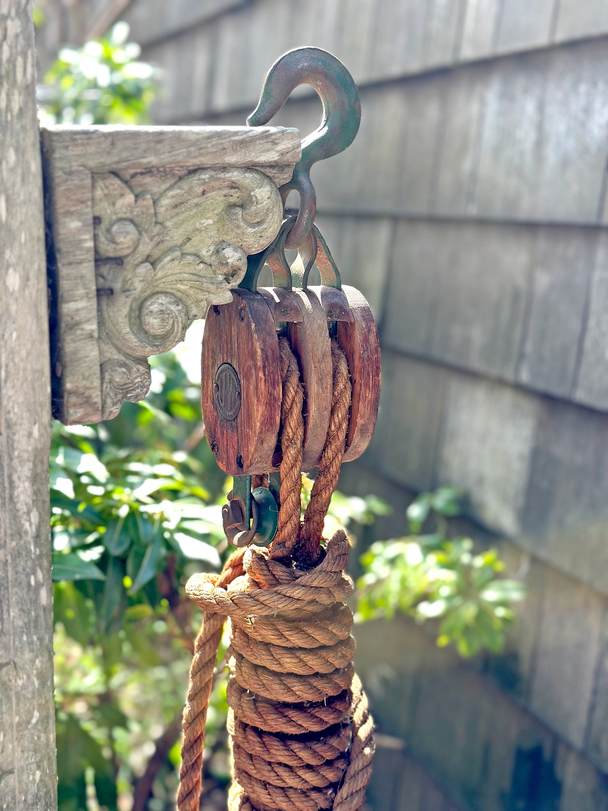 Rare Vintage UW upton Wilton Wood Block & Tackle Double Pulley Double ...