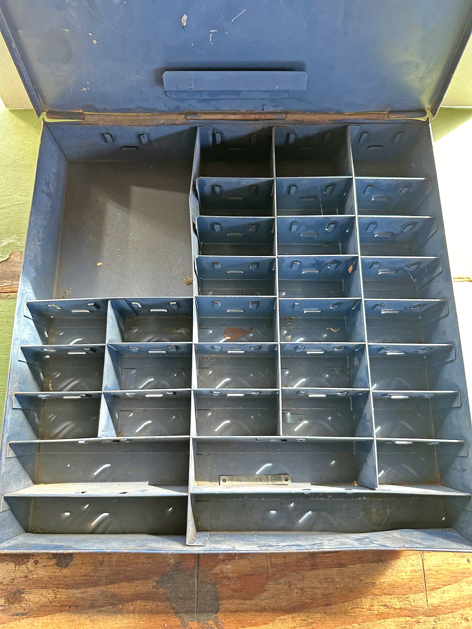 Vintage Industrial Rustic Large Flat Metal Auto Mechanics Shop Box With ...