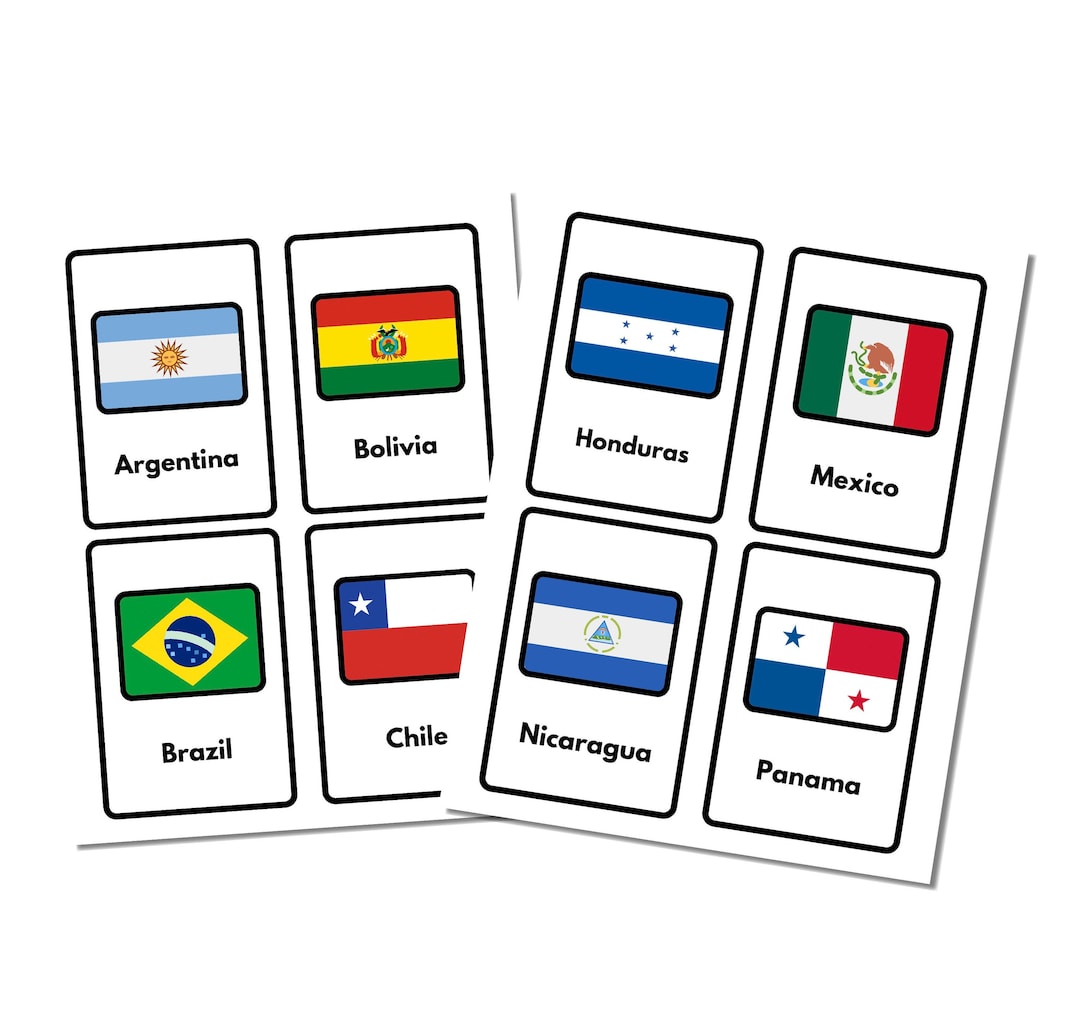 South America Countries Flag Flashcard Set *INSTANT DIGITAL DOWNLOAD ...