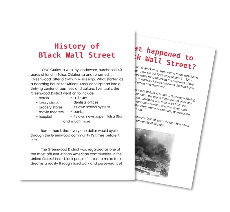 What is Black Wall Street? Activity Booklet - Includes Brief History ...