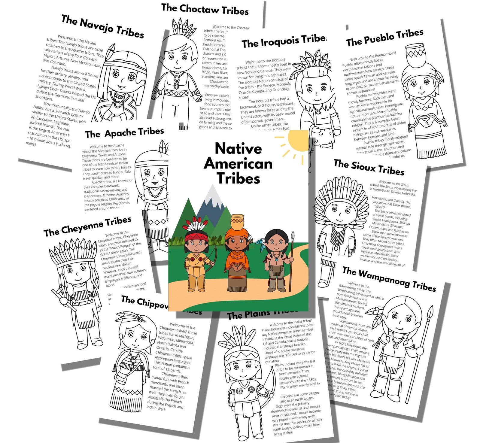 10 Prominent Native American Tribe Reading 1-pagers and Coloring Sheets ...