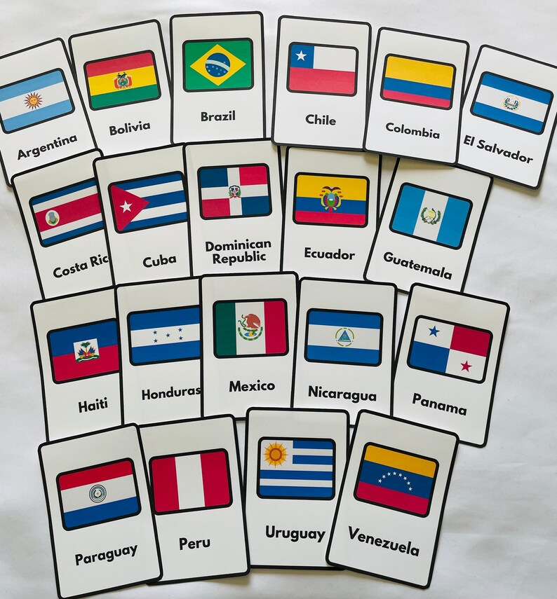 South America Countries Flag Flashcard Set *INSTANT DIGITAL DOWNLOAD ...