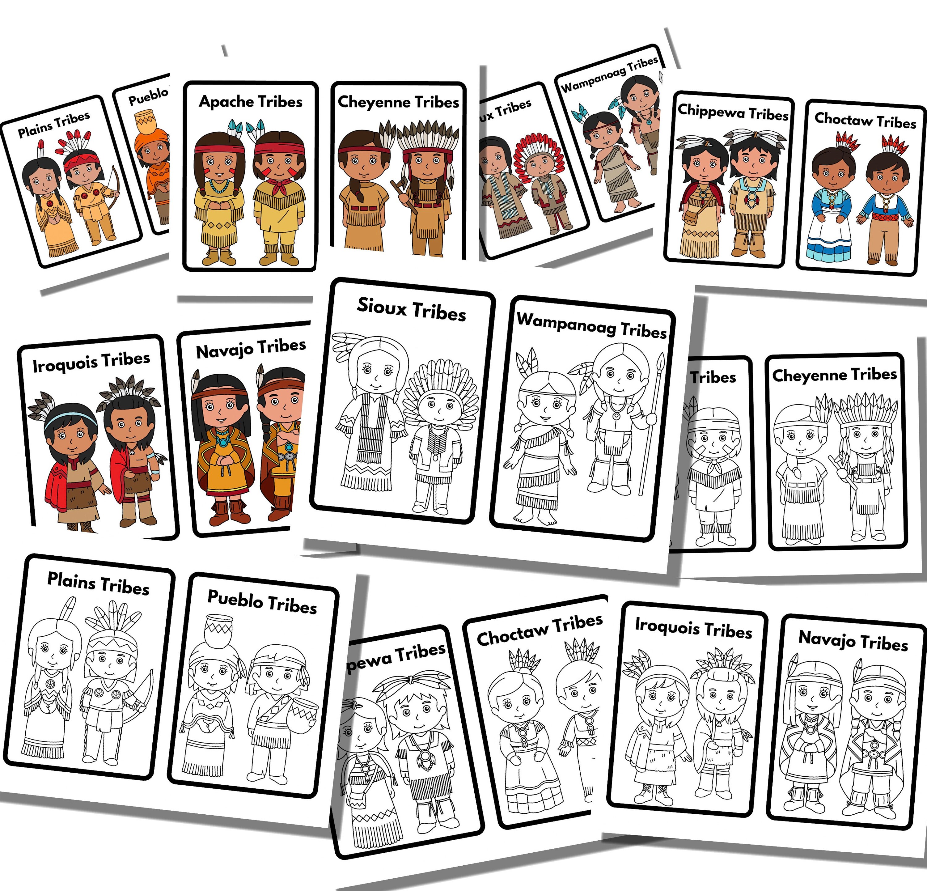Native American Tribe Flashcards W/ Optional Matching Game (includes 10 ...