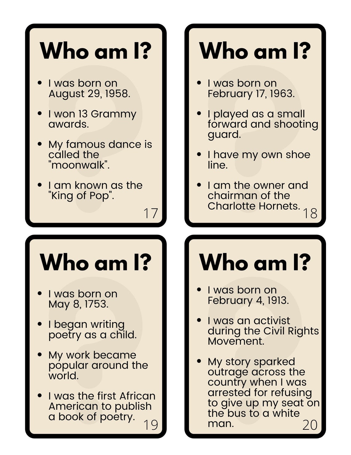 26 Important Figures in Black History Printable Flashcards - Etsy