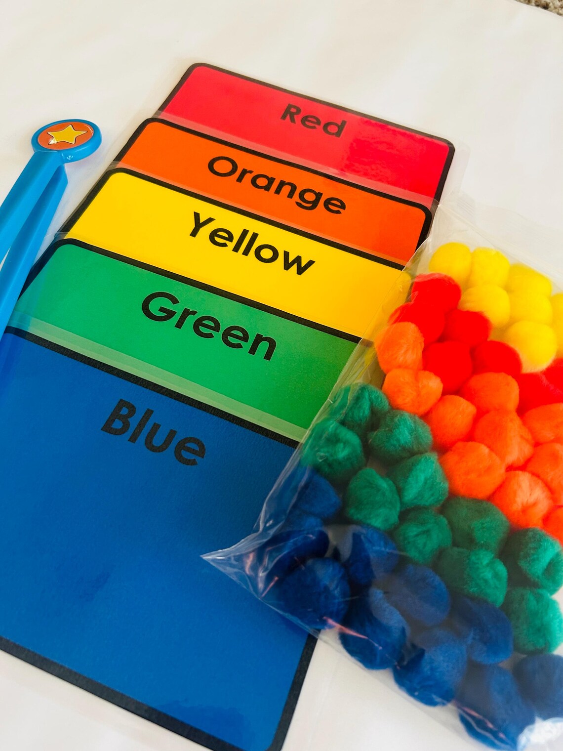 Color Sorting With Pom-poms and Sensory Tweezers - Includes Red, Orange ...
