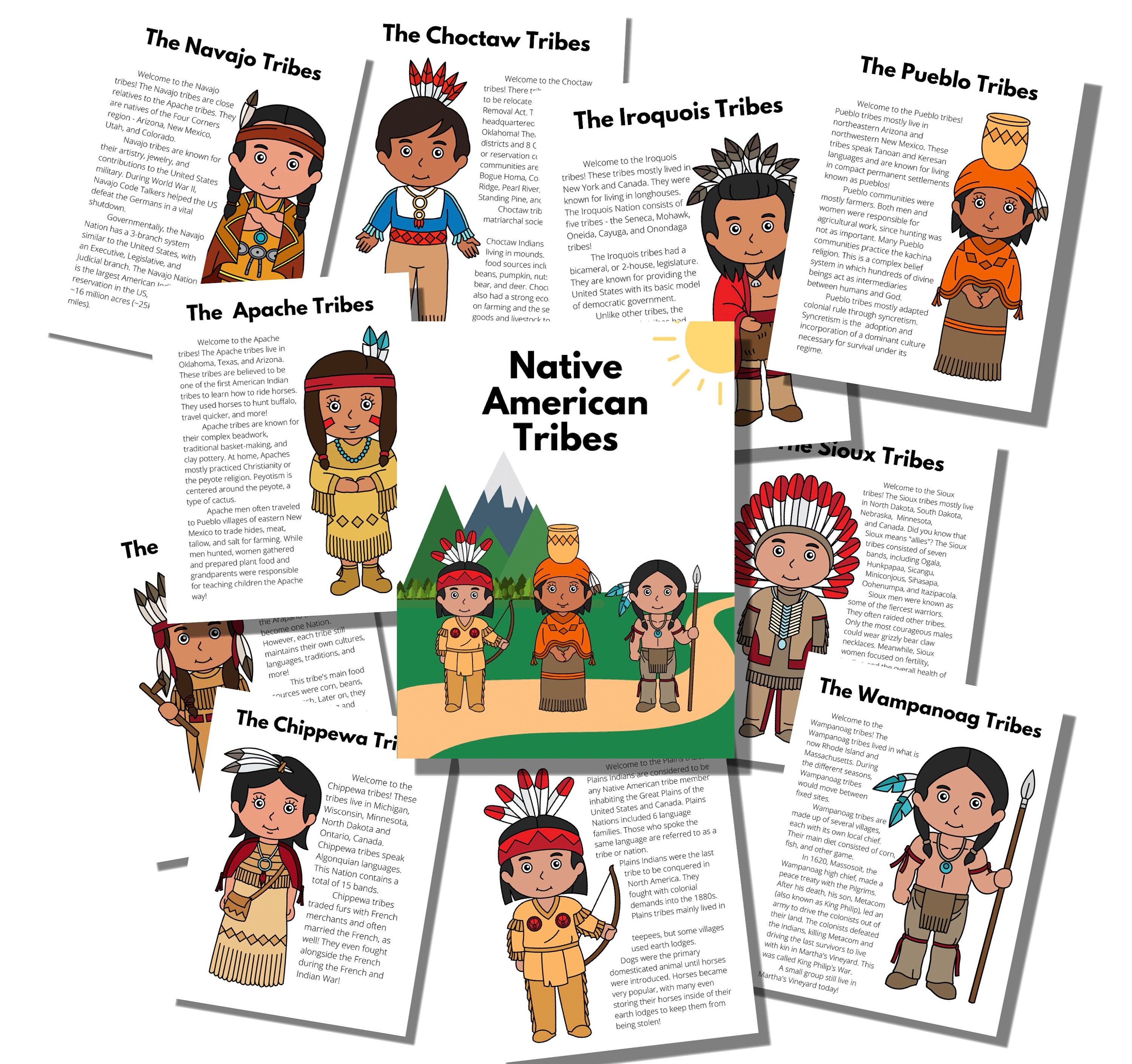 10 Prominent Native American Tribe Reading 1-pagers and Coloring Sheets ...
