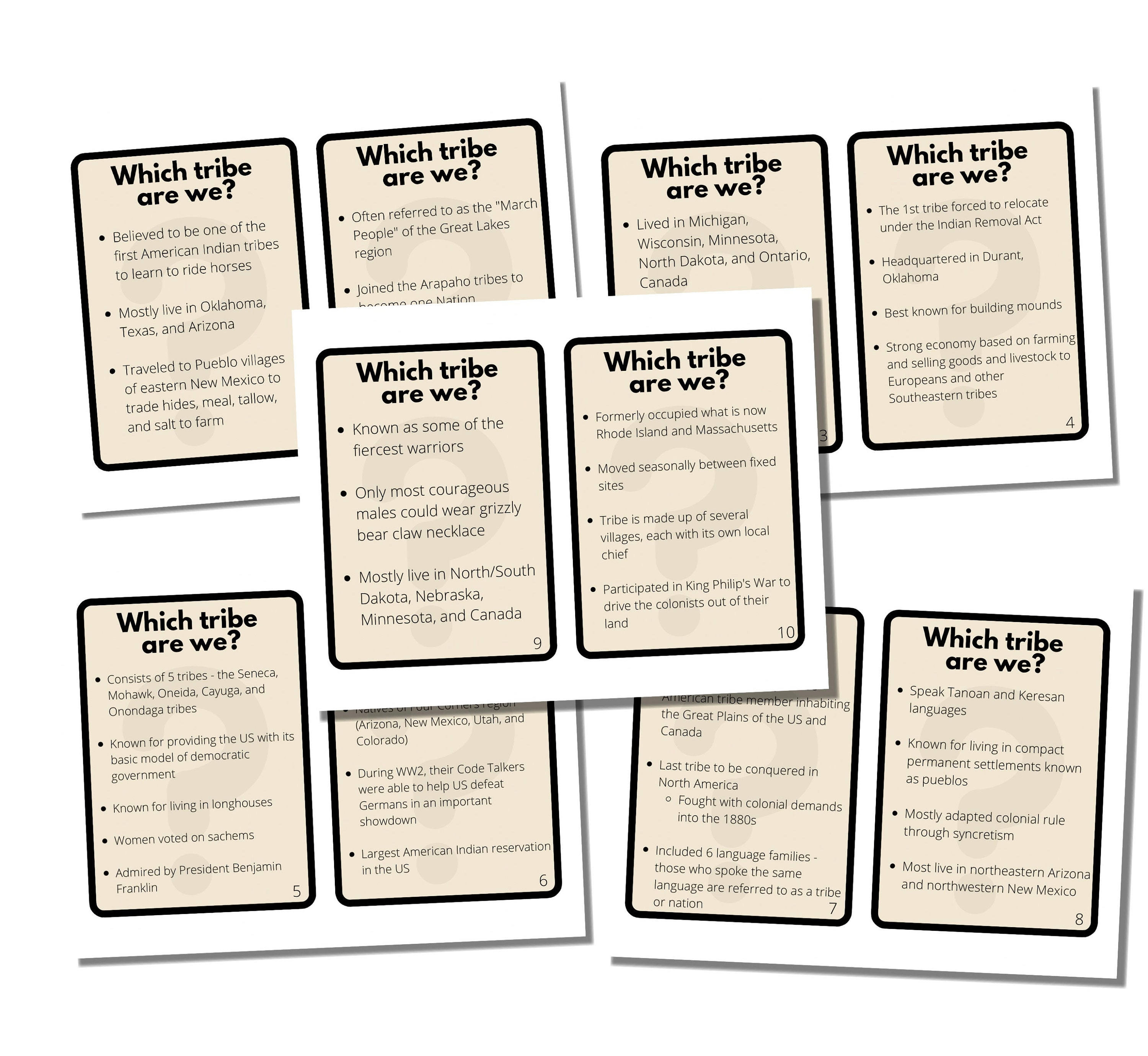 Native American Tribe Flashcards W/ Optional Matching Game (includes 10 ...