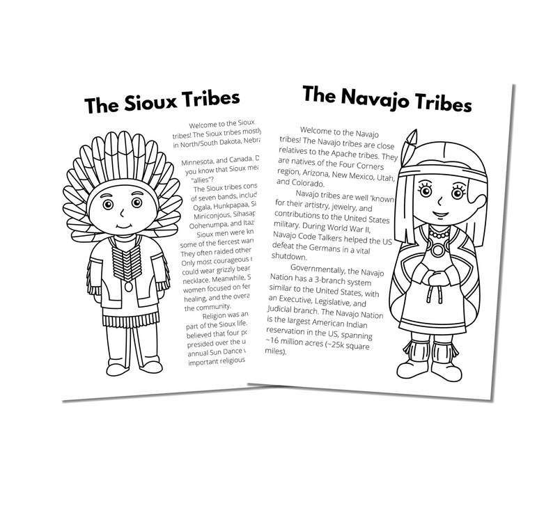 10 Prominent Native American Tribe Reading 1-pagers and Coloring Sheets ...