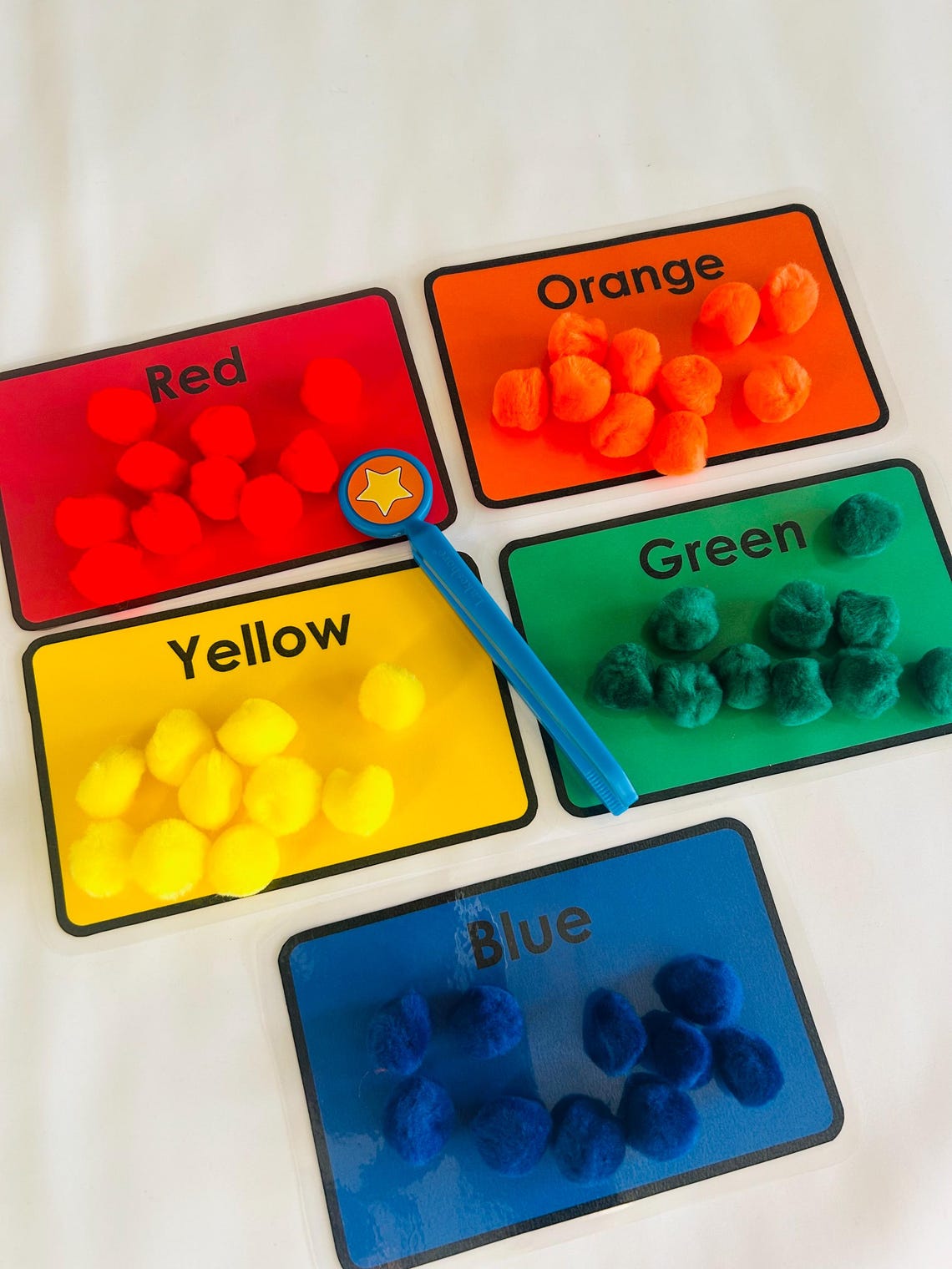 Color Sorting With Pom-poms and Sensory Tweezers - Includes Red, Orange ...