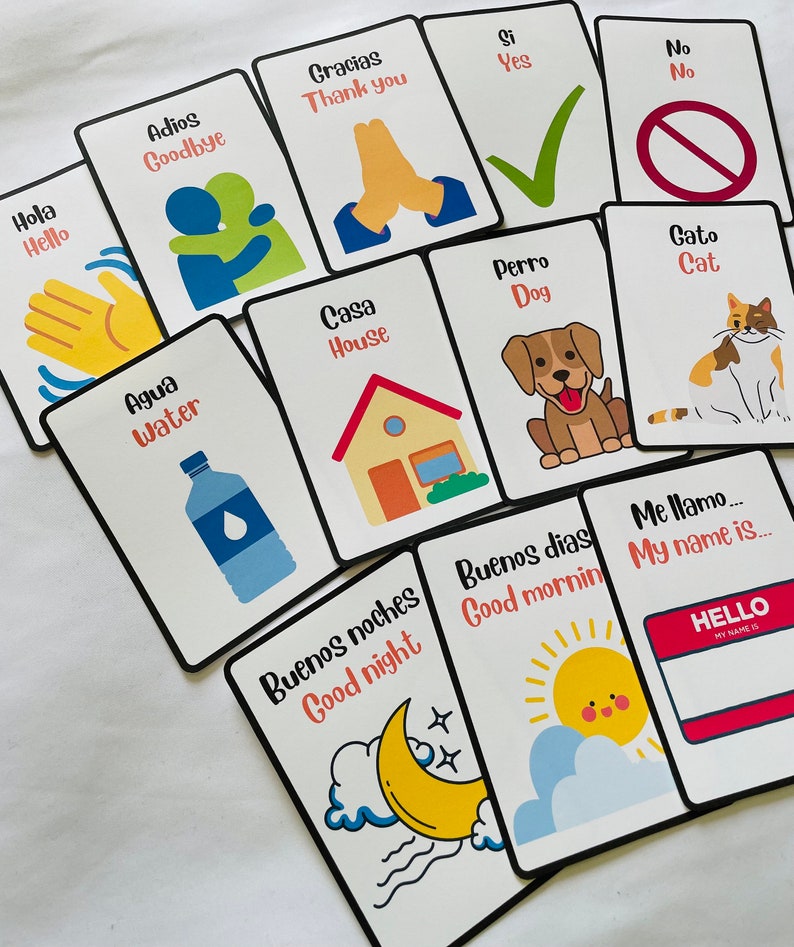 Beginner English-to-spanish Flashcard Set Includes 12 - Etsy