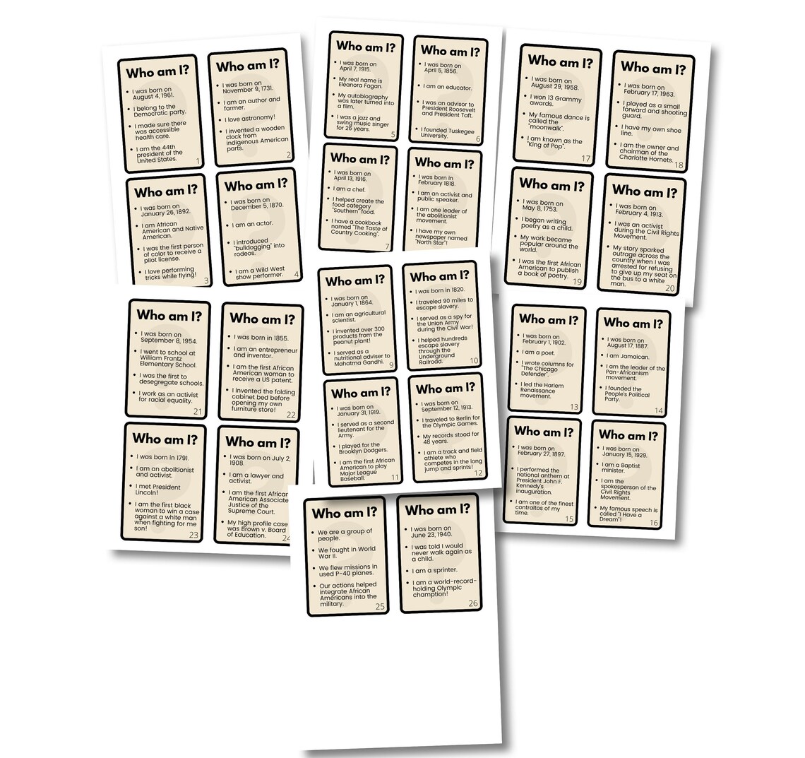 26 Important Figures in Black History Printable Flashcards - Etsy