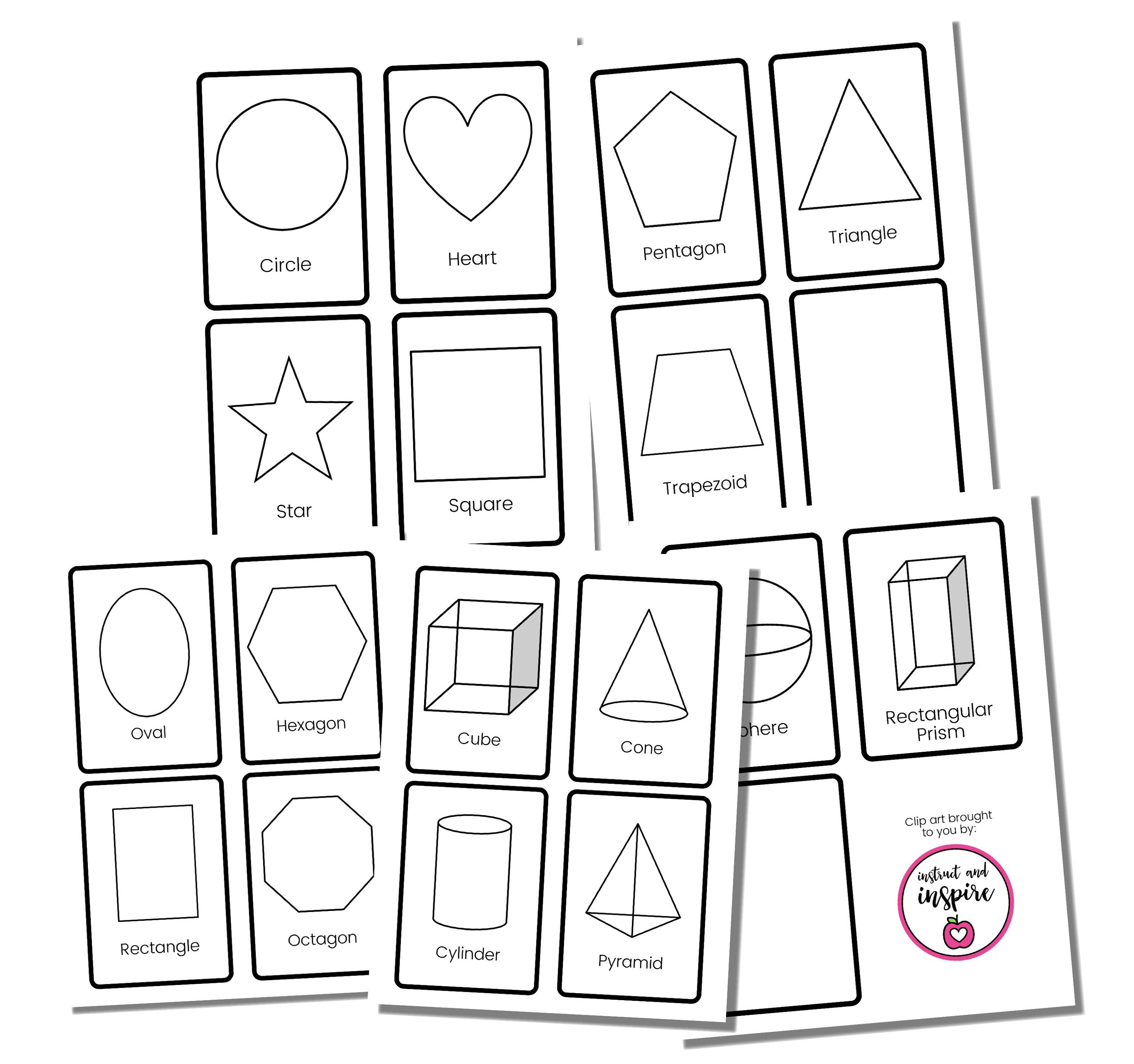 Printable 2D and 3D Shape Flashcards Bundle Black / White | Etsy