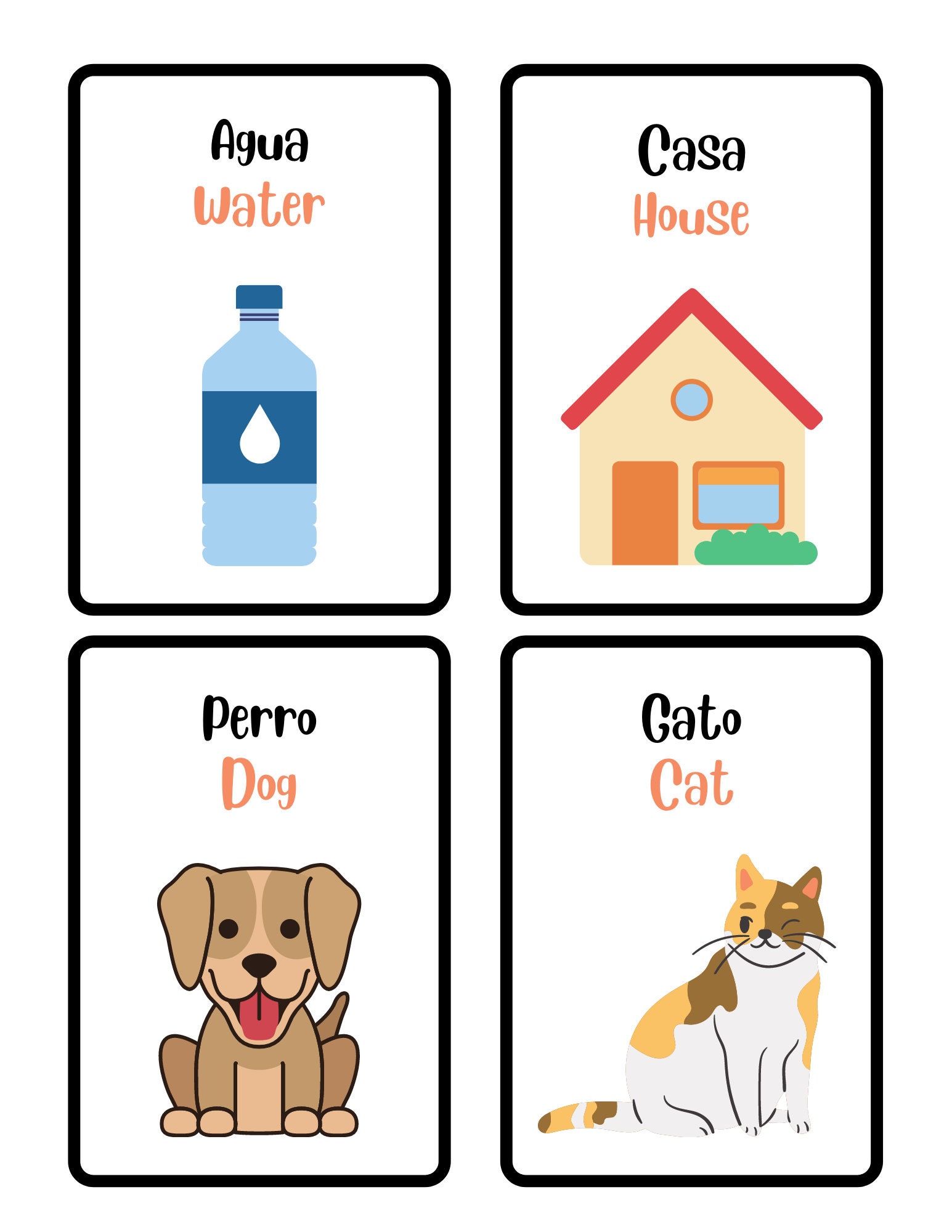 Beginner English-to-spanish Flashcard Set - Includes 12 Introductory ...