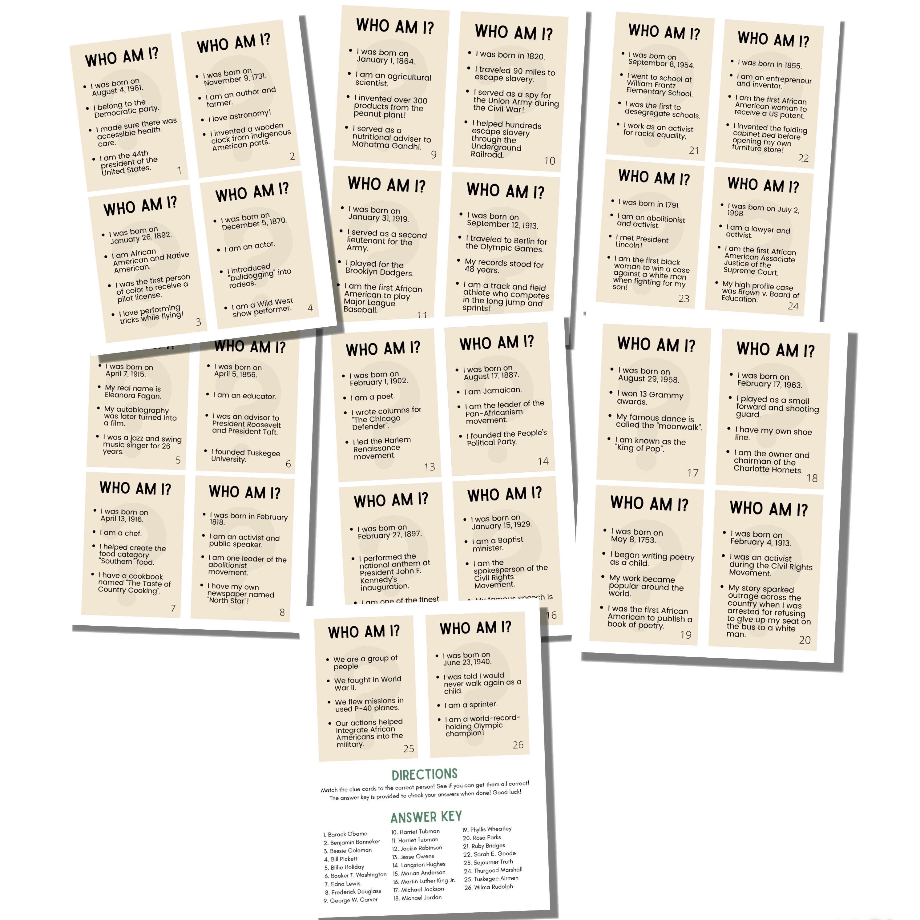 26 Important Figures in Black History - Printable Flashcards With ...