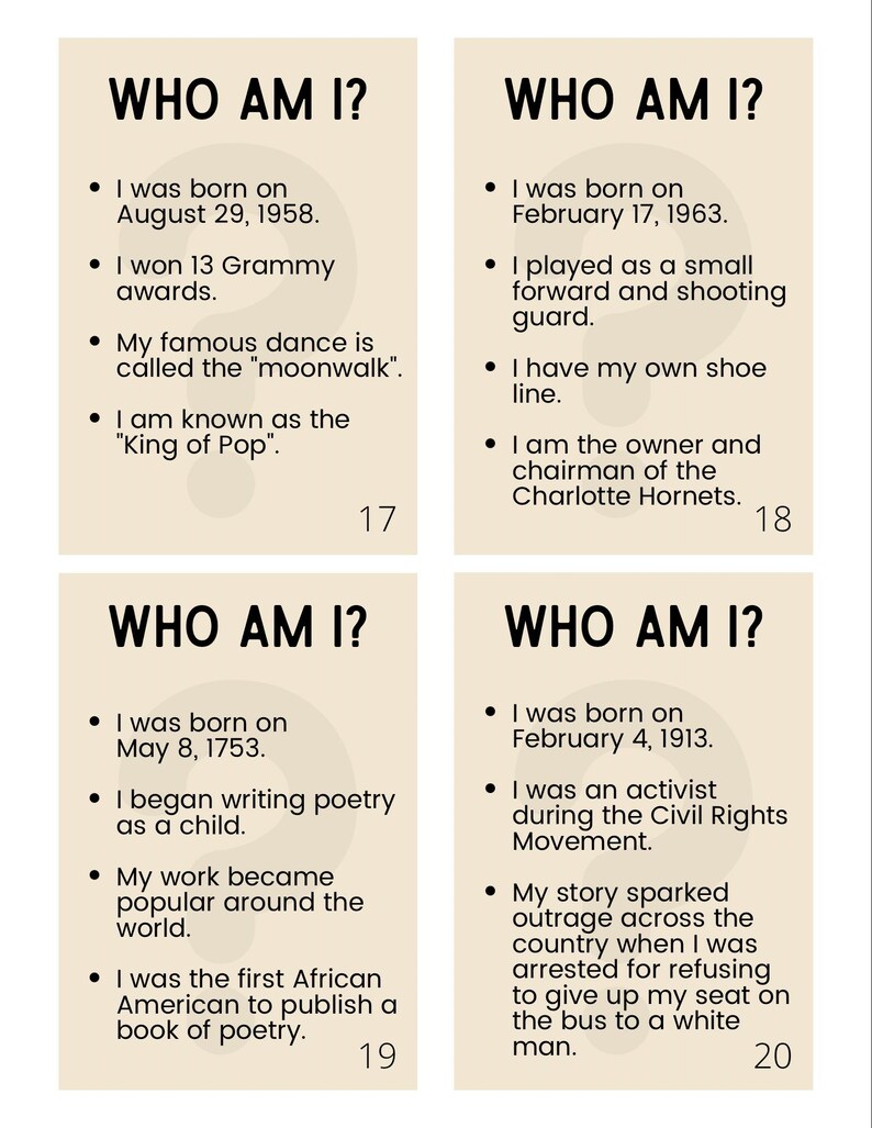 26 Important Figures in Black History - Printable Flashcards With ...