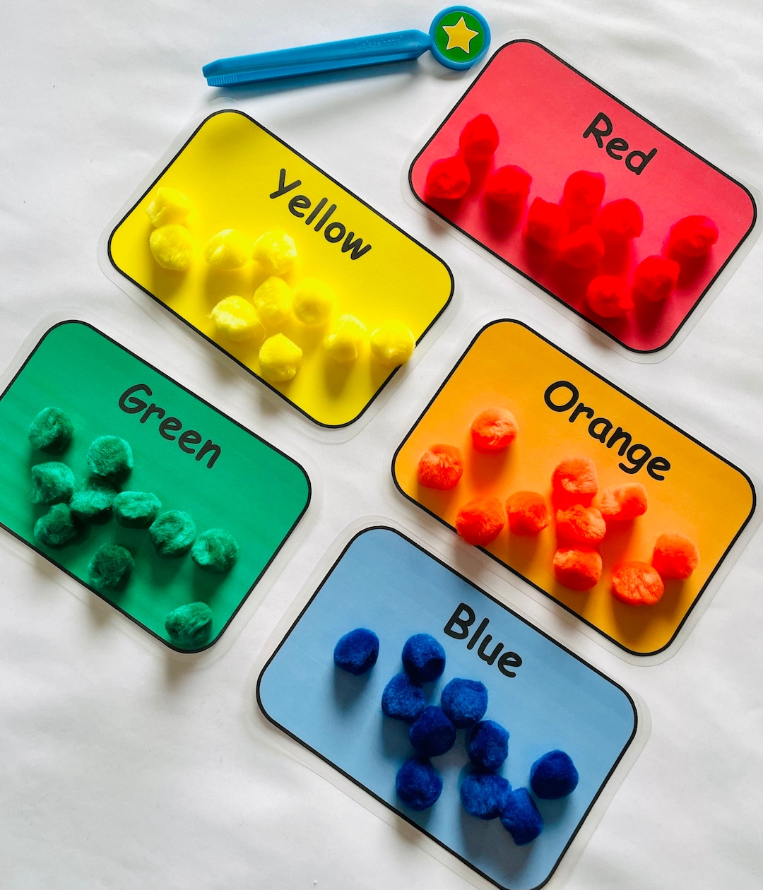 Color Sorting With Pom-poms and Sensory Tweezers Includes Red, Orange ...