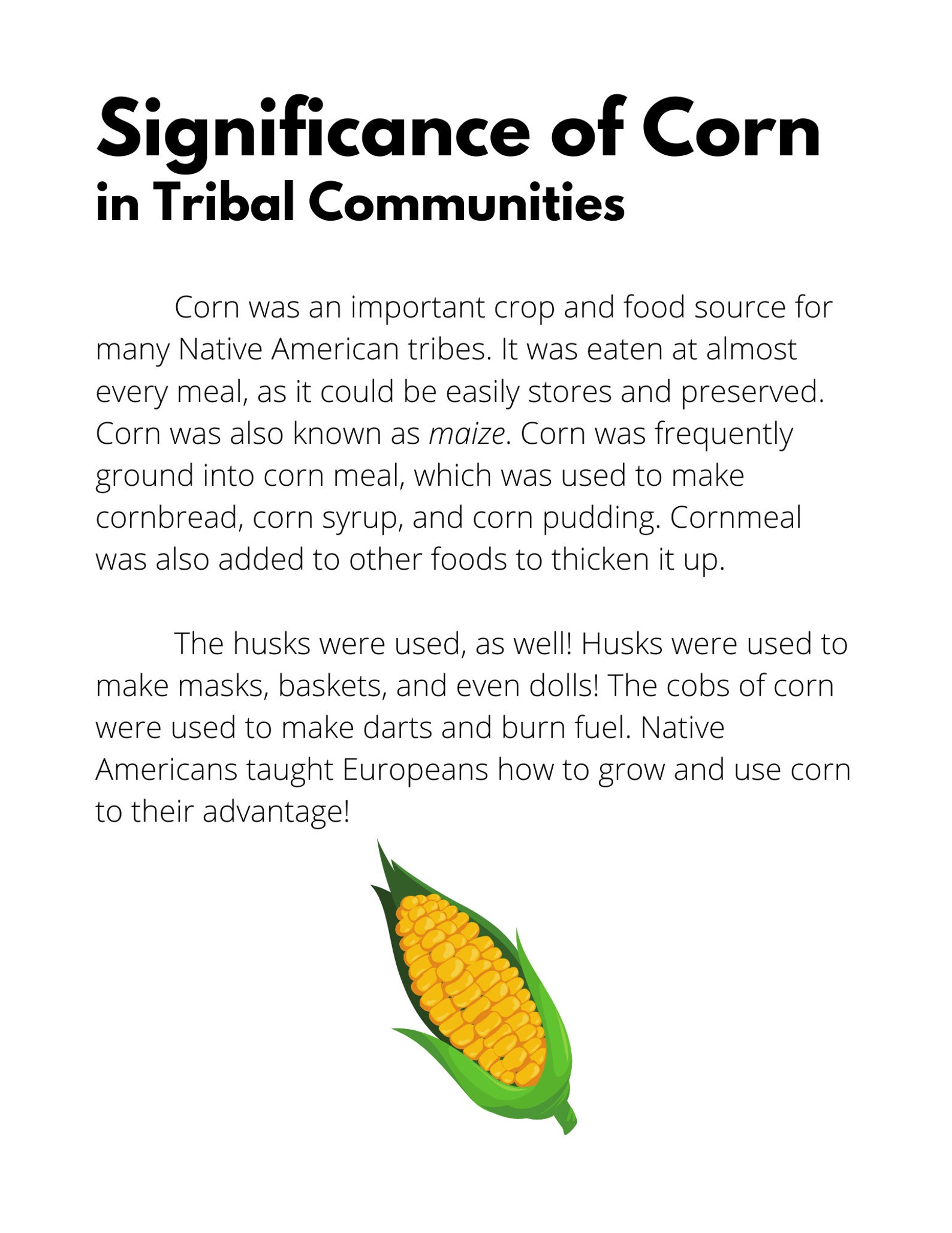 Importance of Corn to Native American Culture Craft With 1-pager ...
