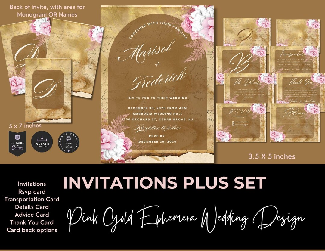 Editable Pink Floral Wedding Invitation Template (digital Download) - Etsy