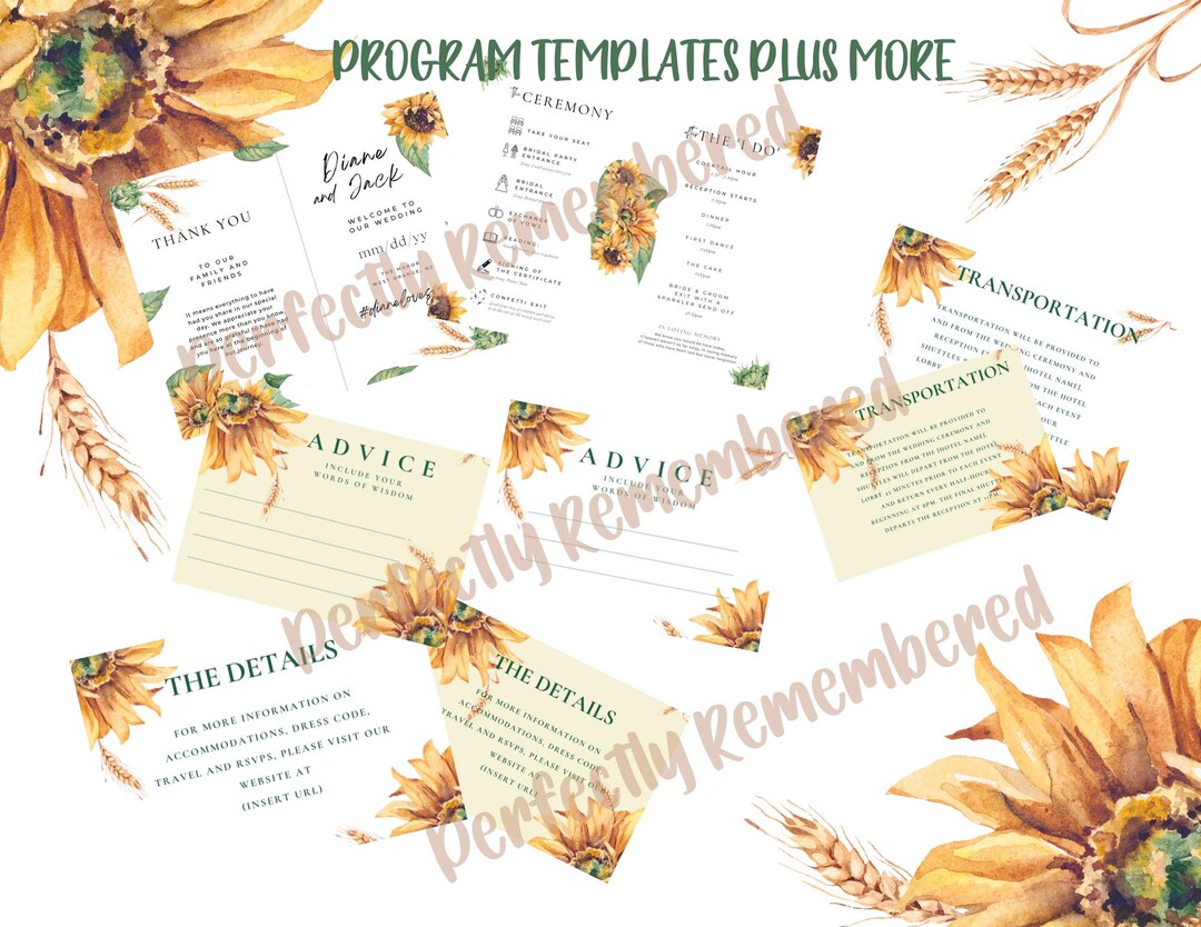 Editable Wedding Program, Customizable Program, SUNFLOWER Wedding,party ...