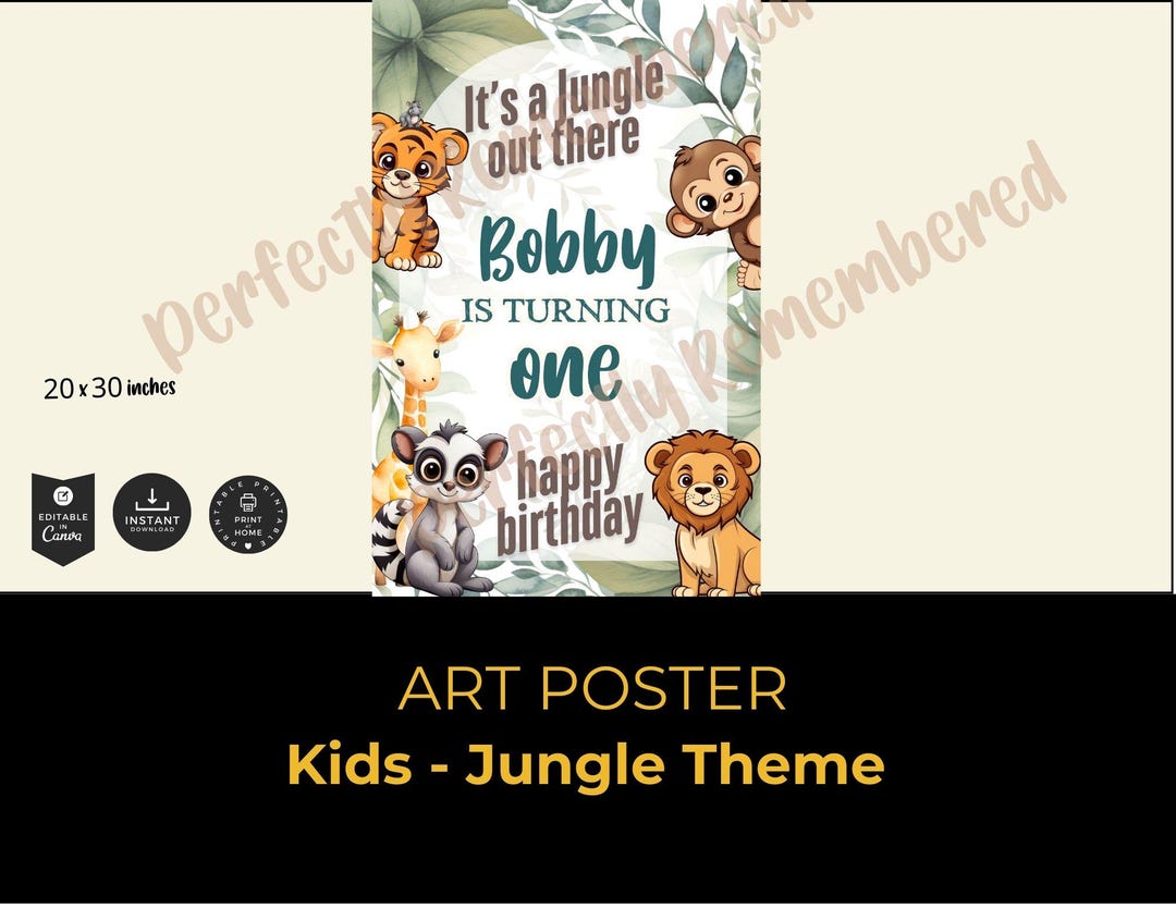 Editable Birthday Poster, Customizable Poster, Jungle Birthday Poster ...