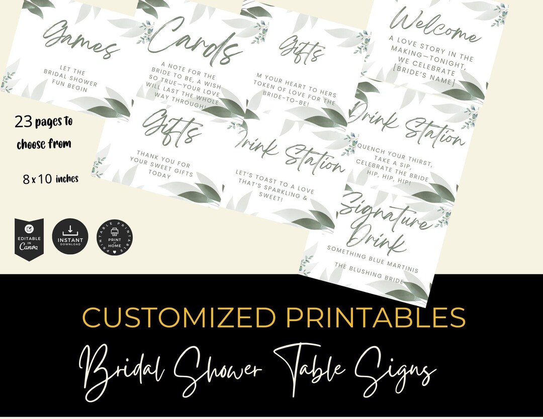 Editable Bridal Shower Table Signs, Customizable Table Signs ...