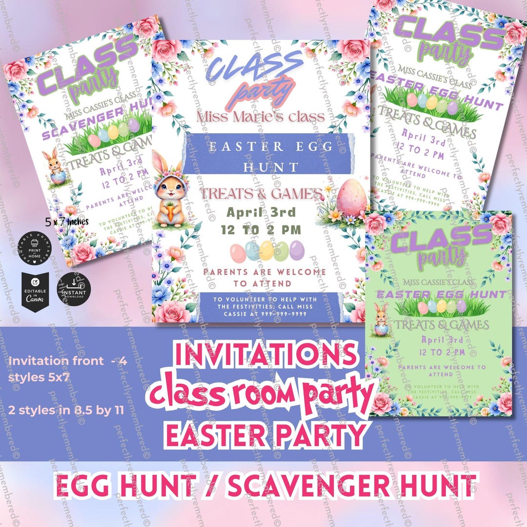 Editable Easter Class Party Invitation Canva Template | Classroom Egg ...