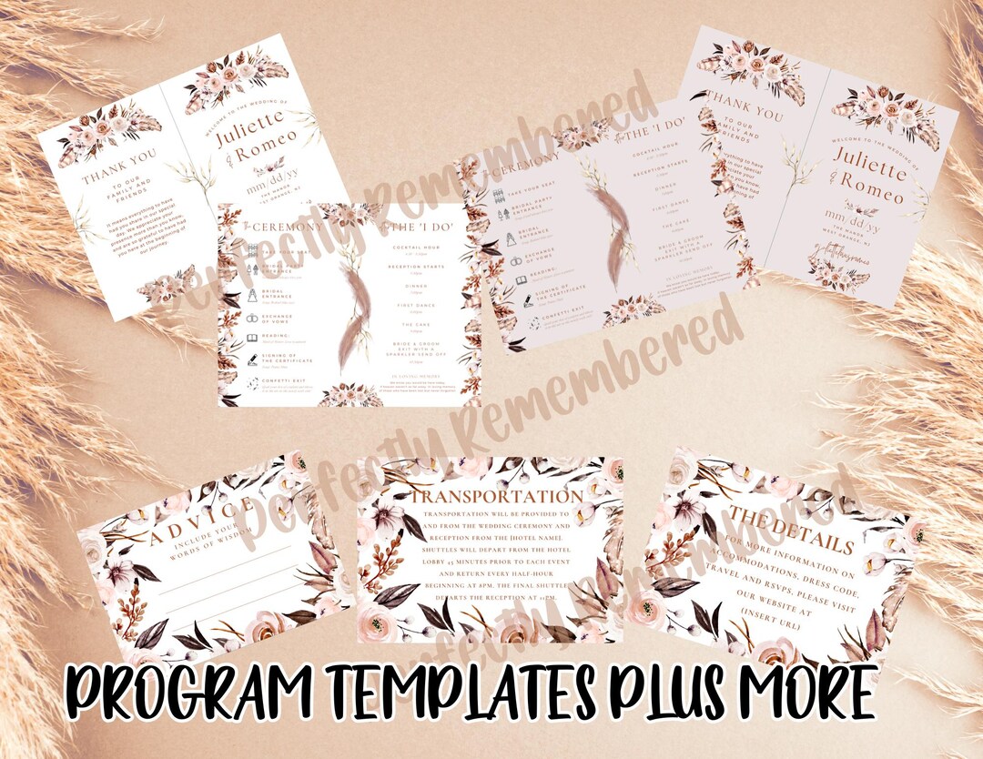 Editable Wedding Program, Customizable Program, BOHO Wedding ...