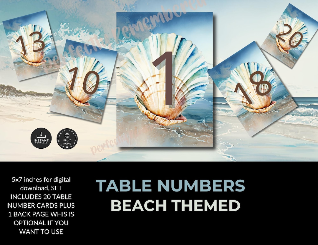 Beach Wedding Table Numbers: Shell Design (digital Download) - Etsy