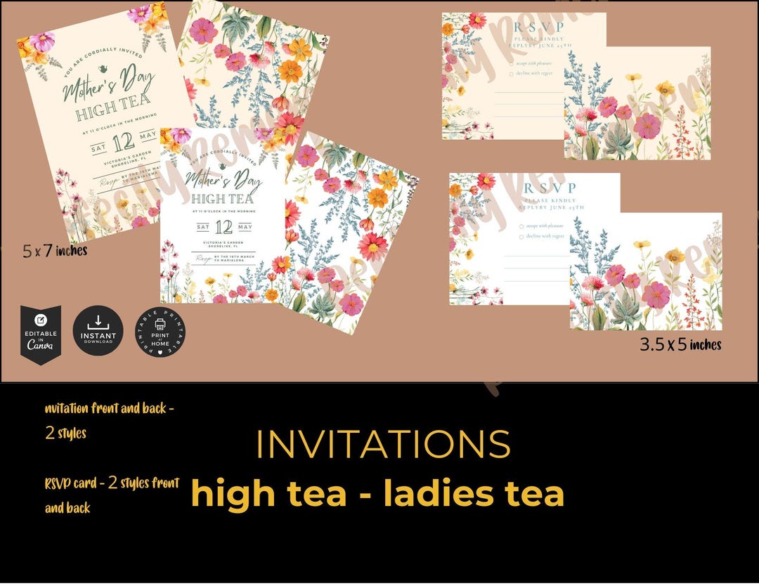 Editable High Tea Invitations, Customizable Invitations, Ladies Tea ...